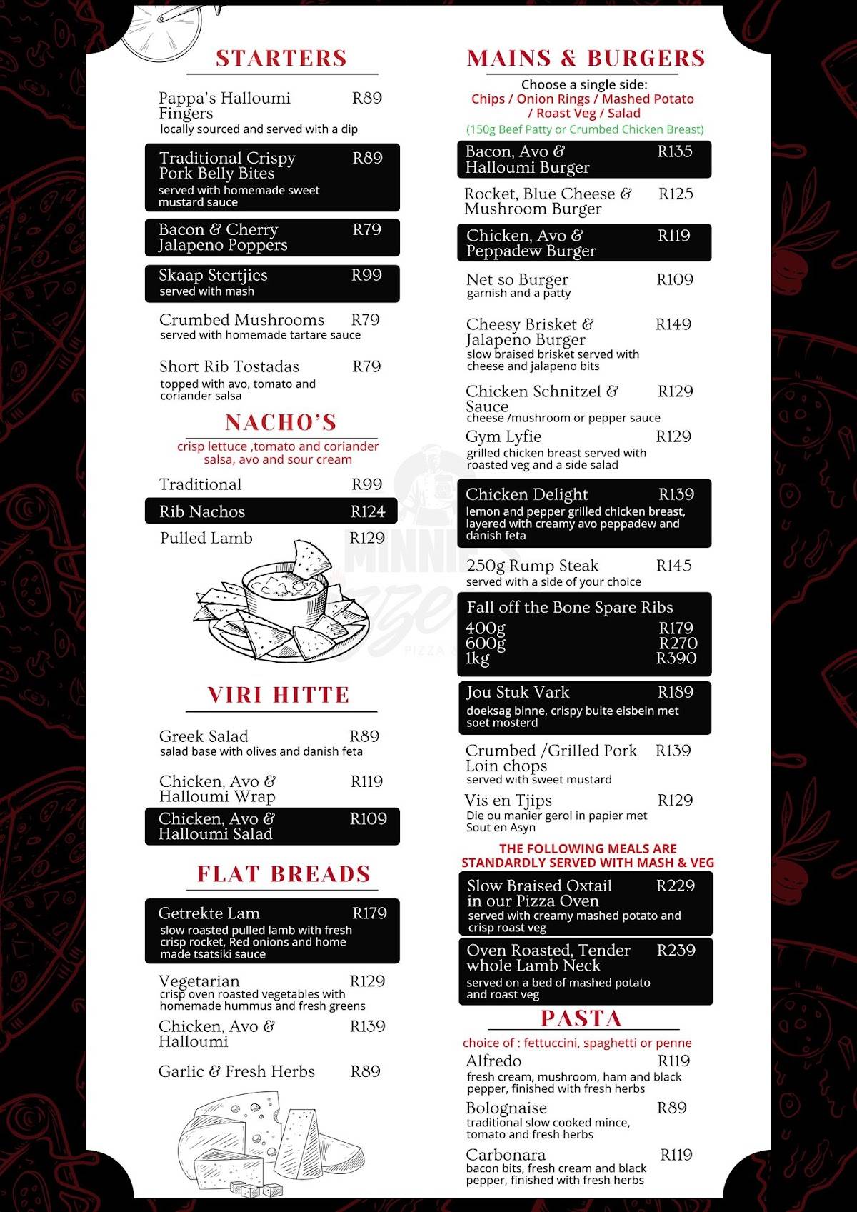 Menu at Minnie's Pizzeria - Baysvillage, Bloemfontein