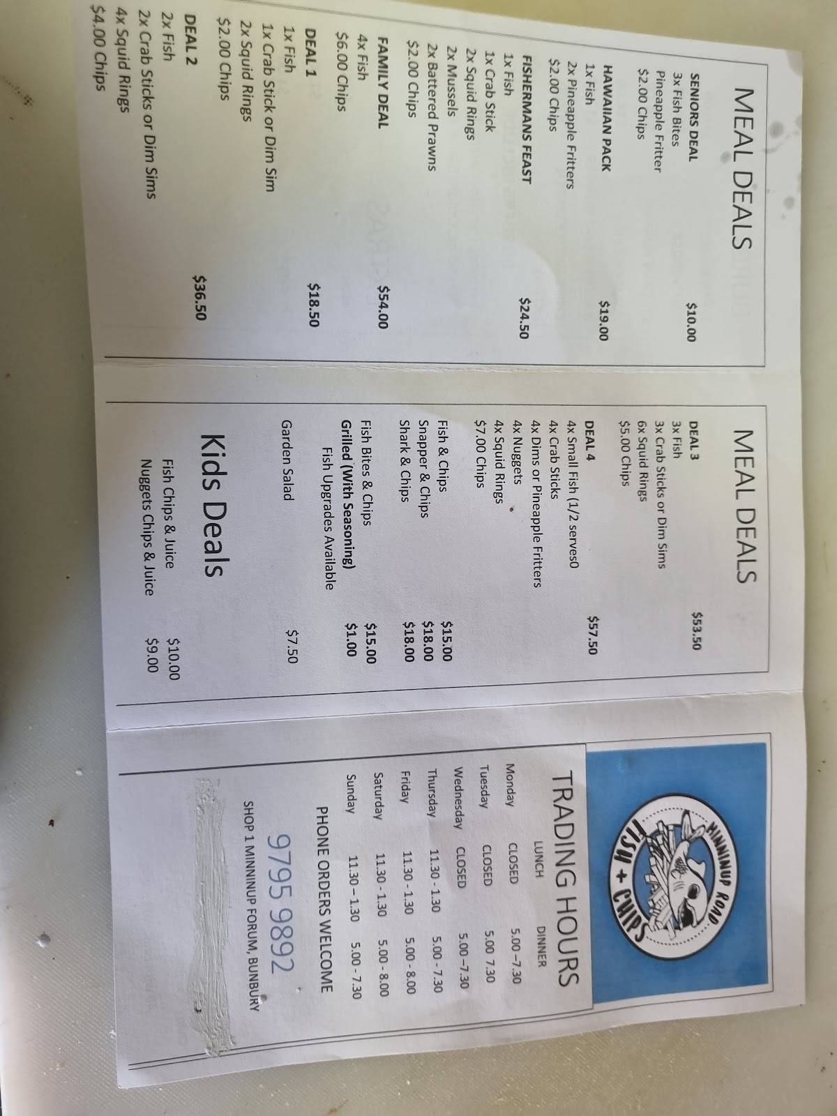 Menu at Minninup Road Fish and Chips restaurant, Withers, Minninup ...
