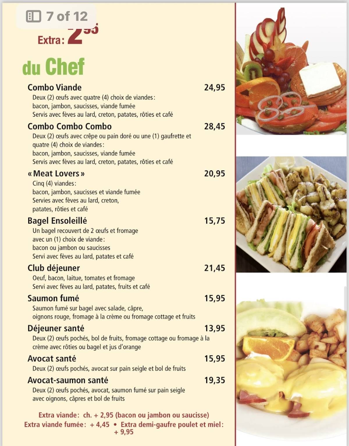 Menu au Resto St-Augustin restaurant, Mirabel, Rue de St Augustin