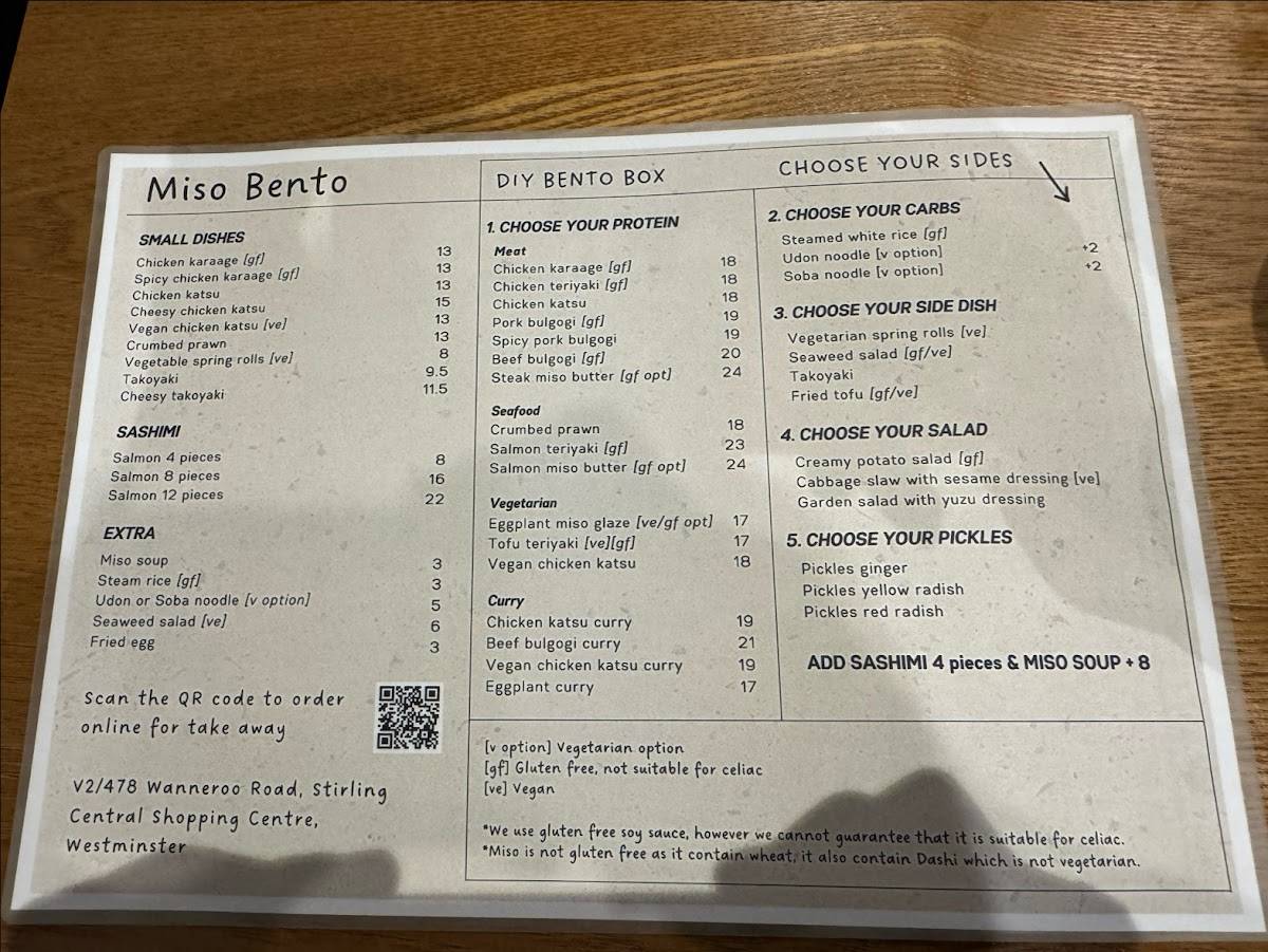 Menu at Miso Bento & Sushi restaurant, Westminster