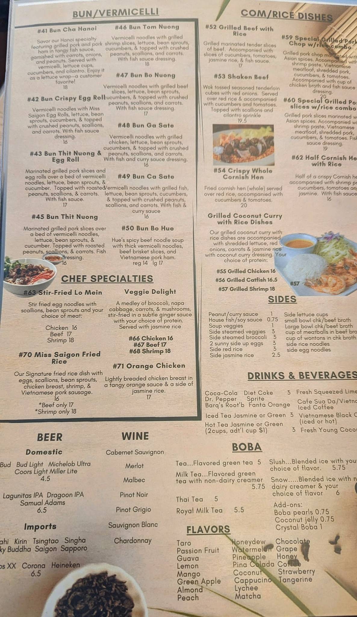 Menu at Miss Saigon restaurant, Tucson, N Campbell Ave