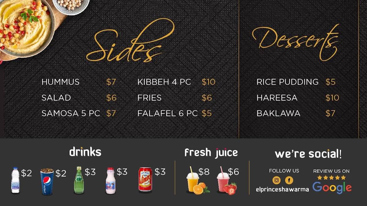 Menu at El Prince Shawarma and Bakery, Mississauga