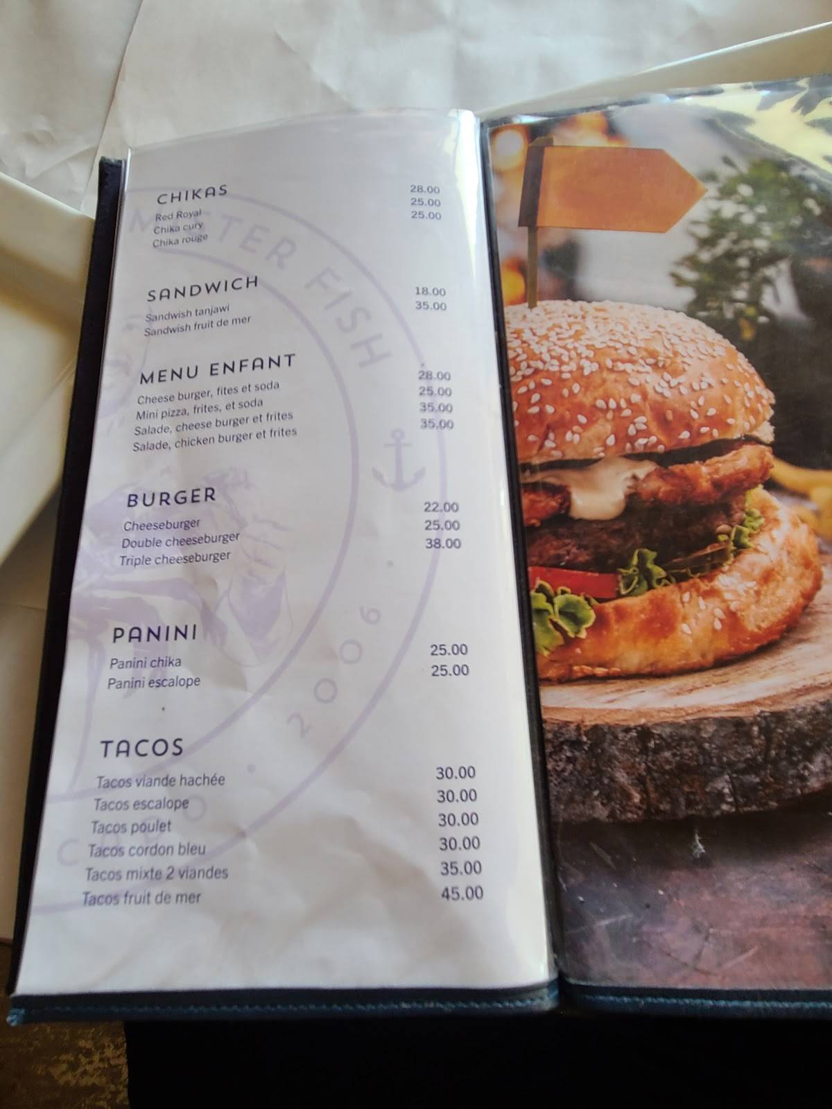 Menu au Mister Fish restaurant, Agadir