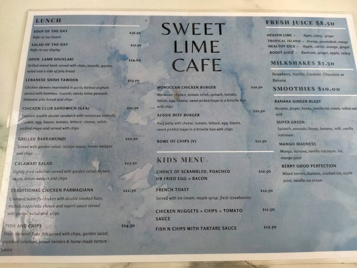 Menu at Sweet Lime Cafe, Mitcham