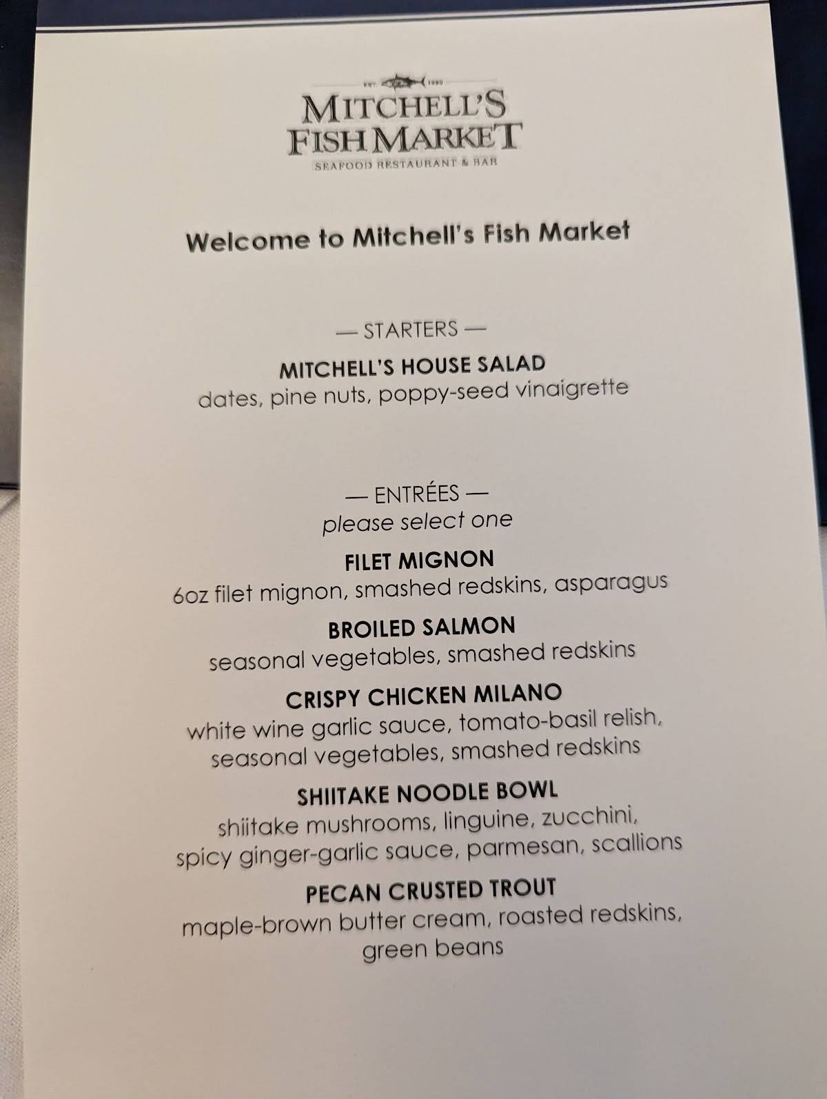Menu at Mitchell's Fish Market pub & bar, Livonia