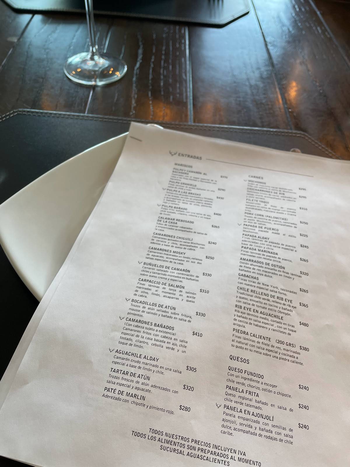 Carta del restaurante Mochomos Aguascalientes, Aguascalientes