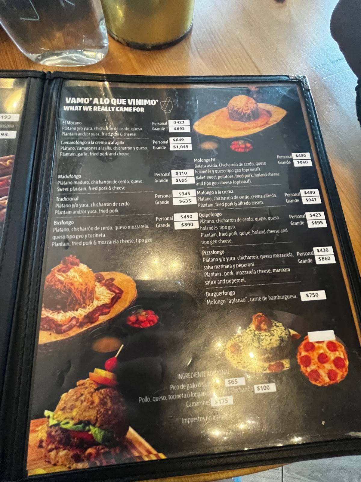 Carta del restaurante Mofongo El Mocano, Santo Domingo, Plaza Duarte