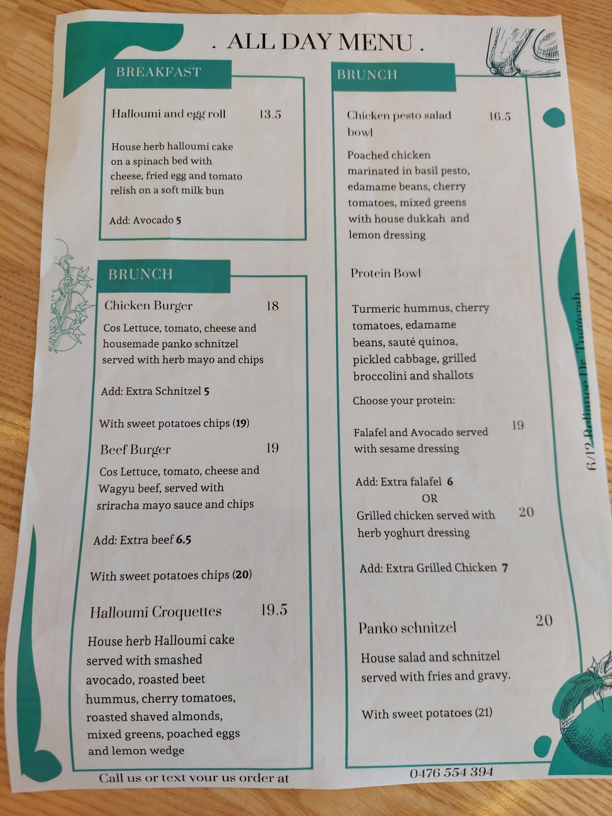 Menu at Moka Pot cafe, Tuggerah