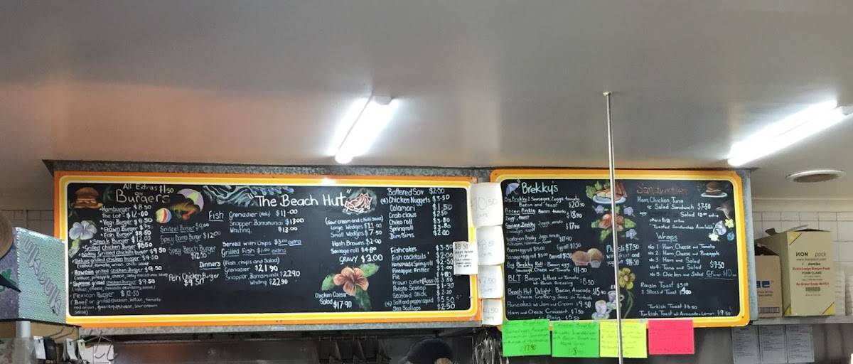 Menu at Mollymook Beach Hut Cafe, Mollymook