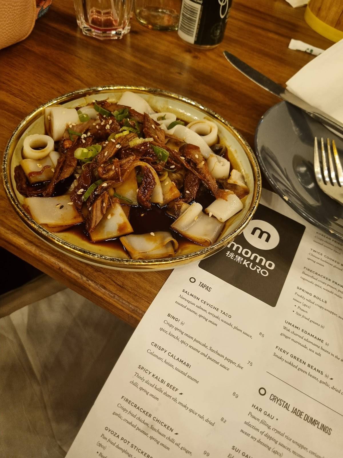 Menu at Momo Kuro restaurant, Johannesburg
