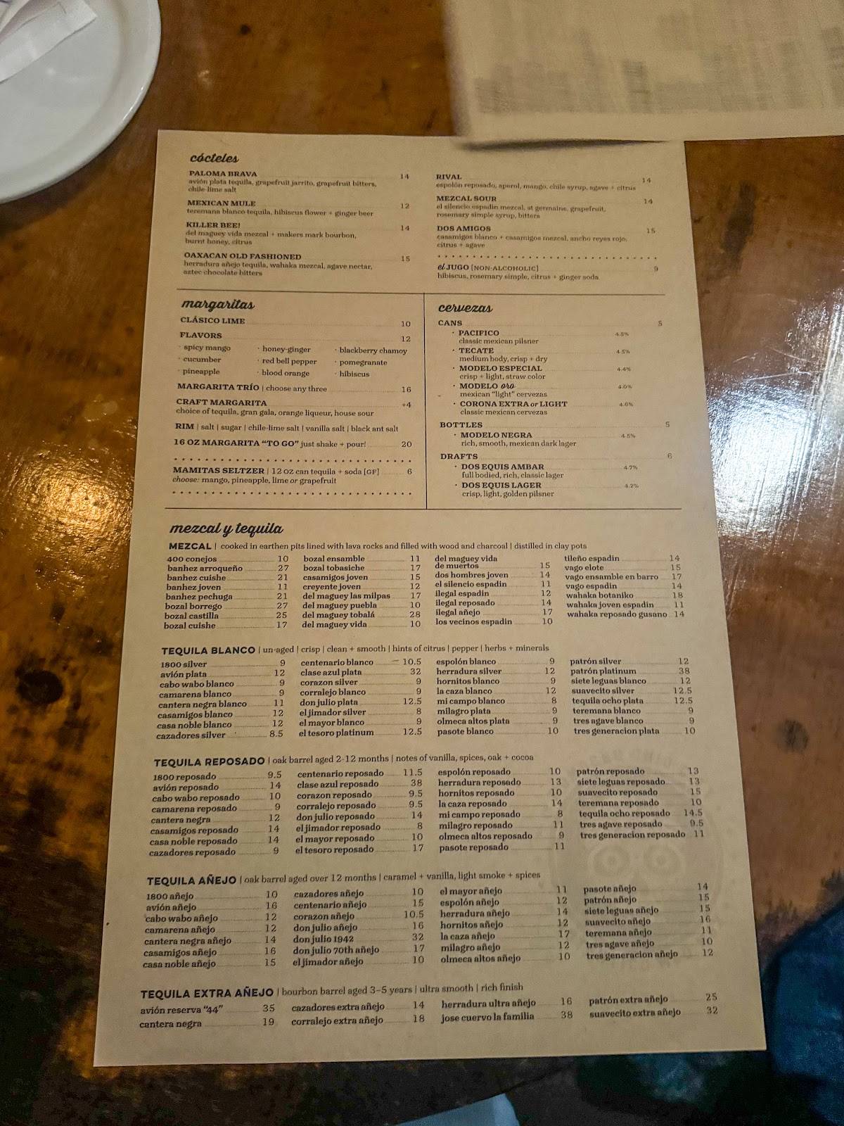 Menu at Momocho restaurant, Cleveland, Fulton Rd