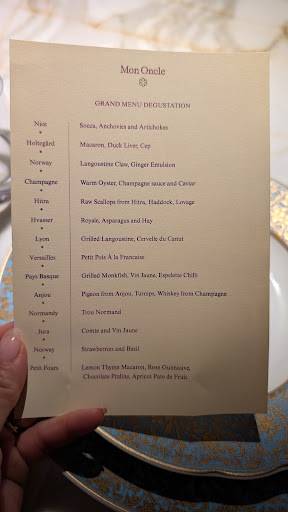 Menu at Mon Oncle restaurant, Oslo
