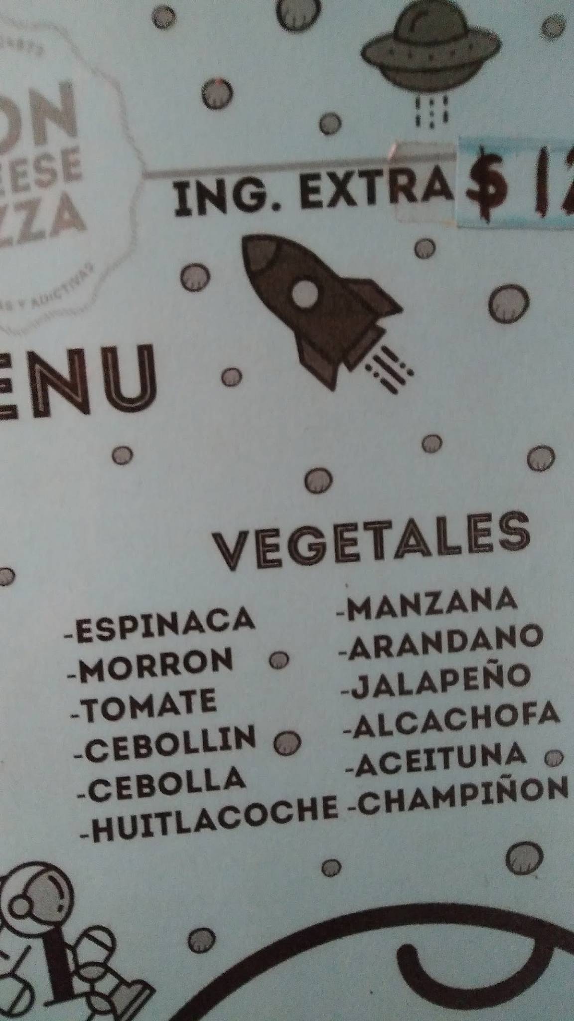 Carta de pizzería Mon Cheese Pizza, Monterrey