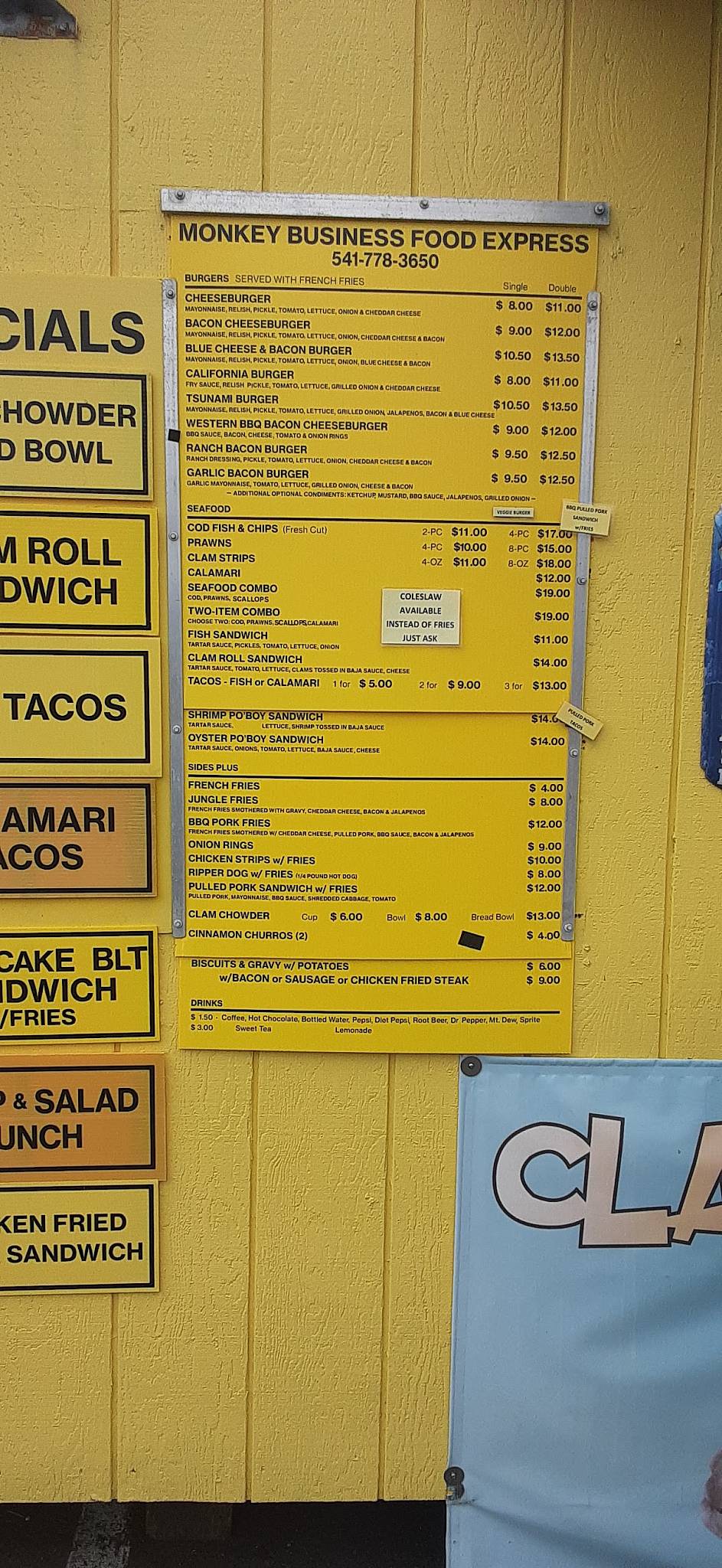 Menu at Monkey Business Food Express To Go restaurant, Barview