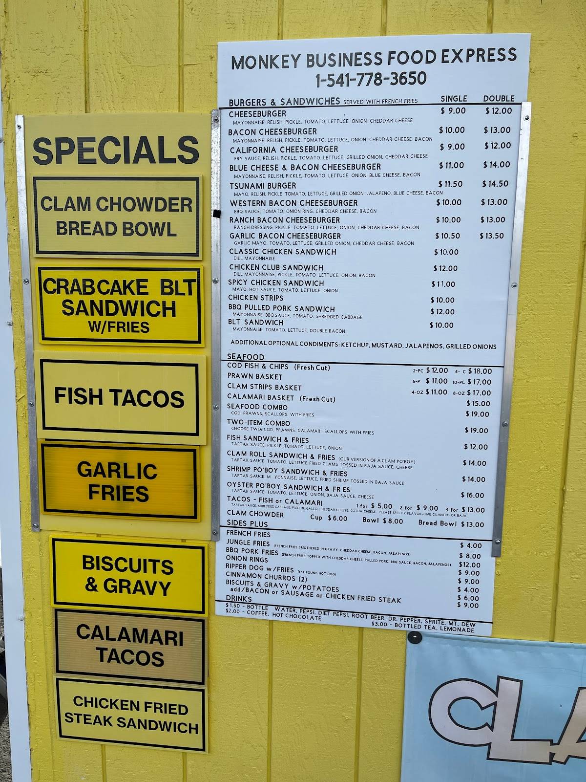 Menu at Monkey Business Food Express To Go restaurant, Barview