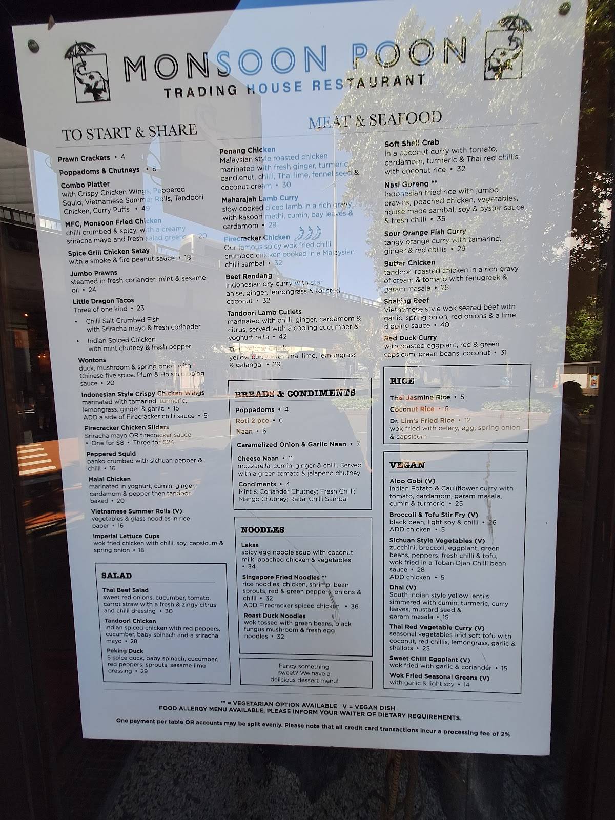 Menu at Monsoon Poon restaurant, Auckland, 1 Lower Hobson St