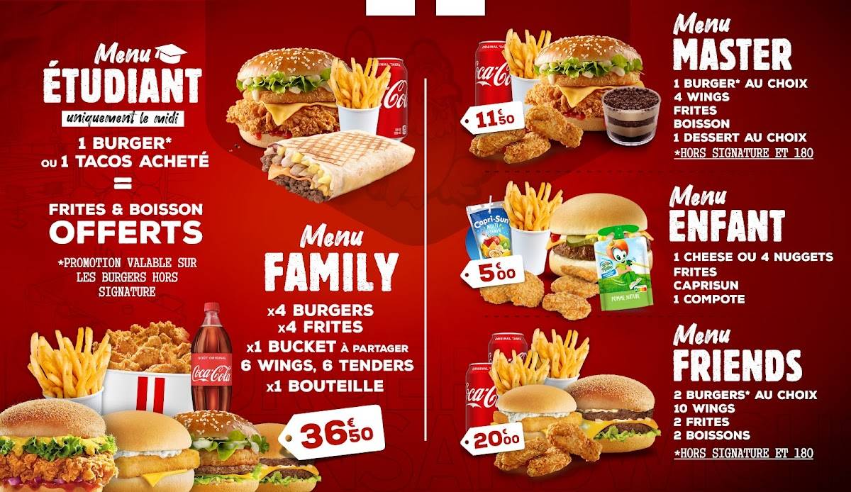 Menu au MASTER CHICKEN restaurant, Montbéliard