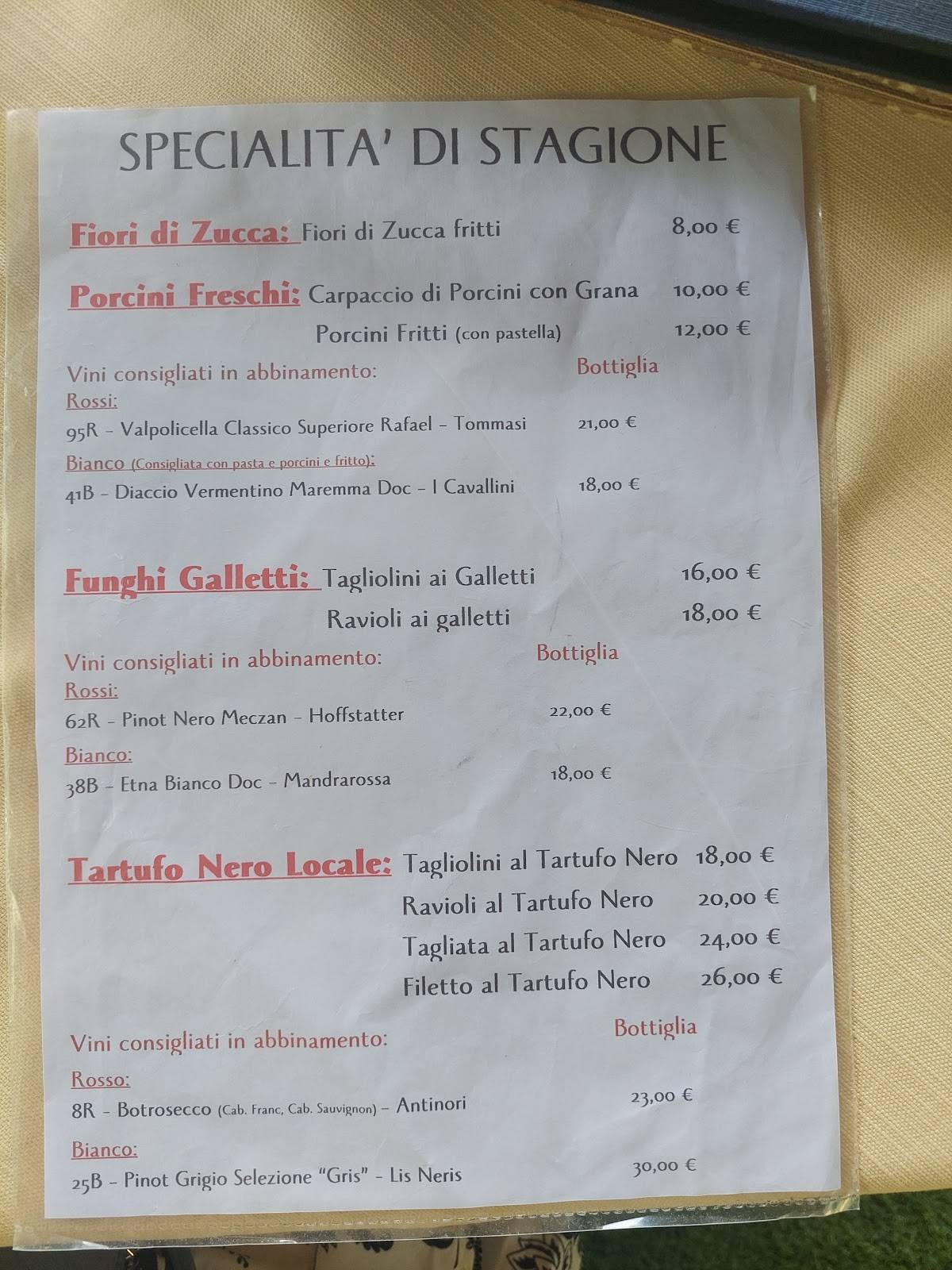 Menu da Ristorante La Pieve Vecchia, Monterchi, Località Pieve Vecchia 12