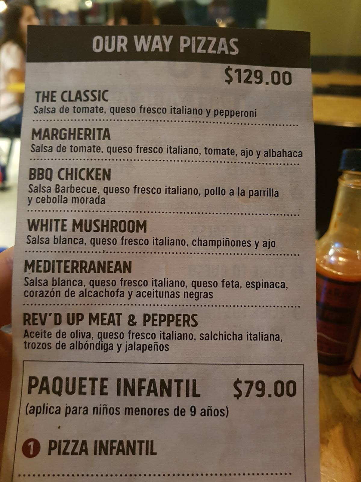 Carta de pizzería PizzaRev, Monterrey, Av Fundidora 600