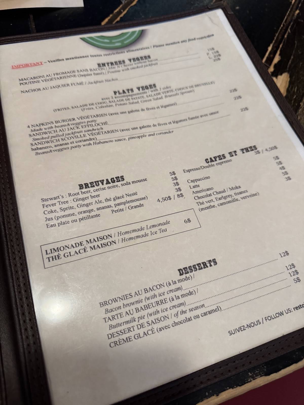 Menu au Le Boucan Smokehouse BBQ, Montréal, Notre-Dame St W
