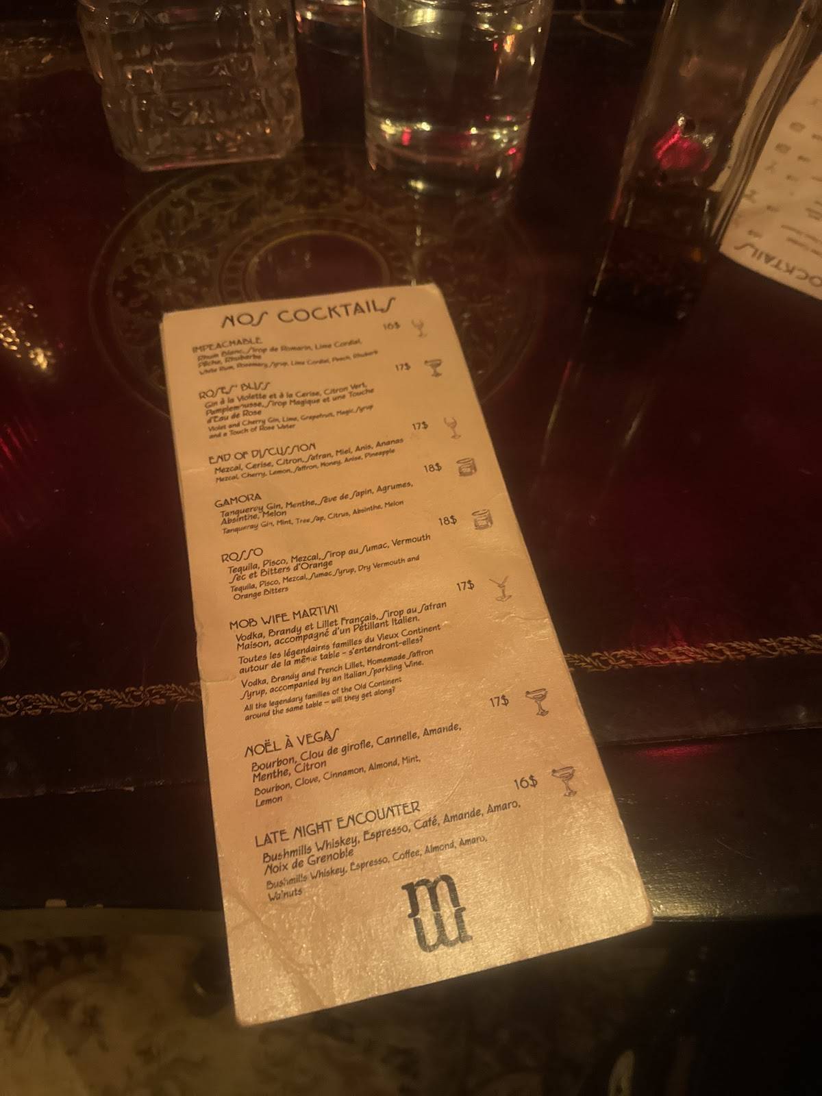 Menu au Magique Magpie pub et bar, Montréal