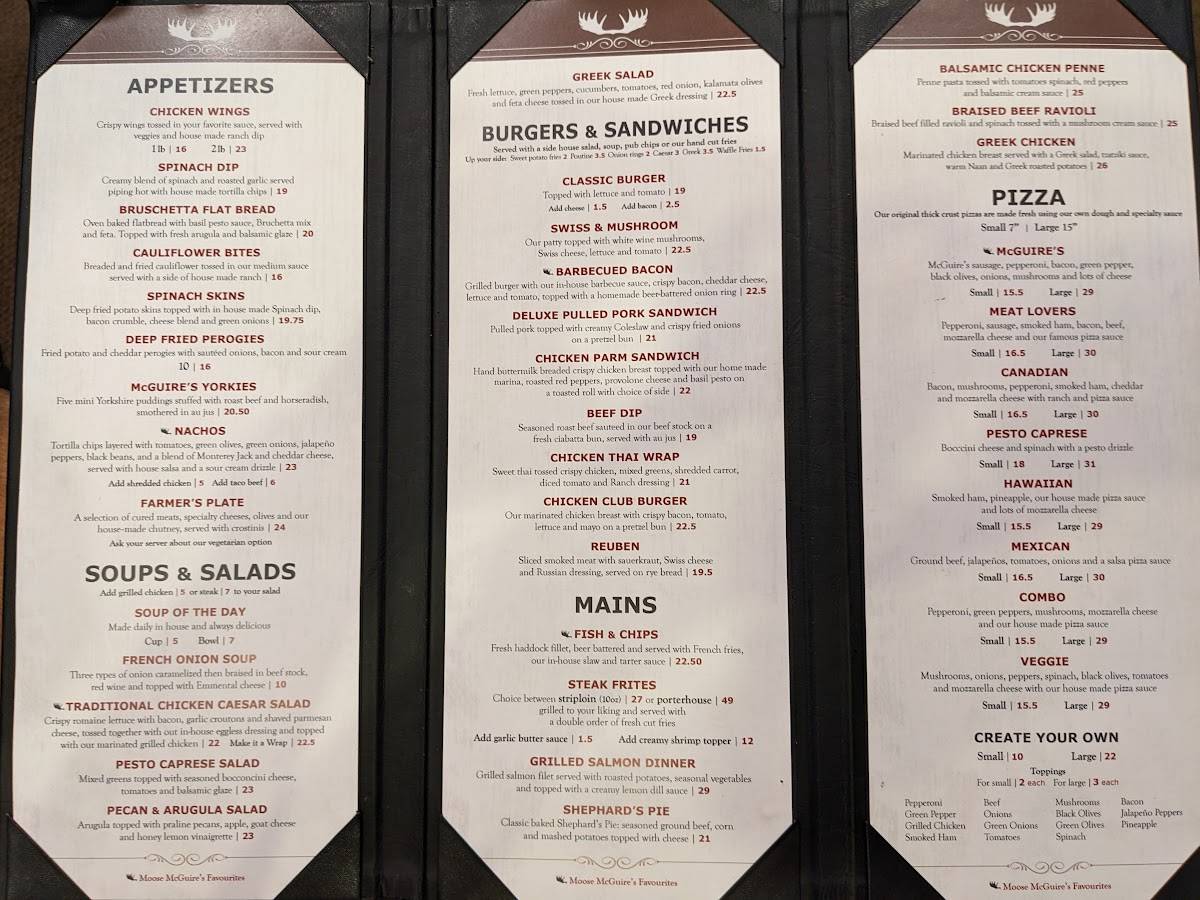 Menu at Moose McGuire's Brockville pub & bar, Brockville