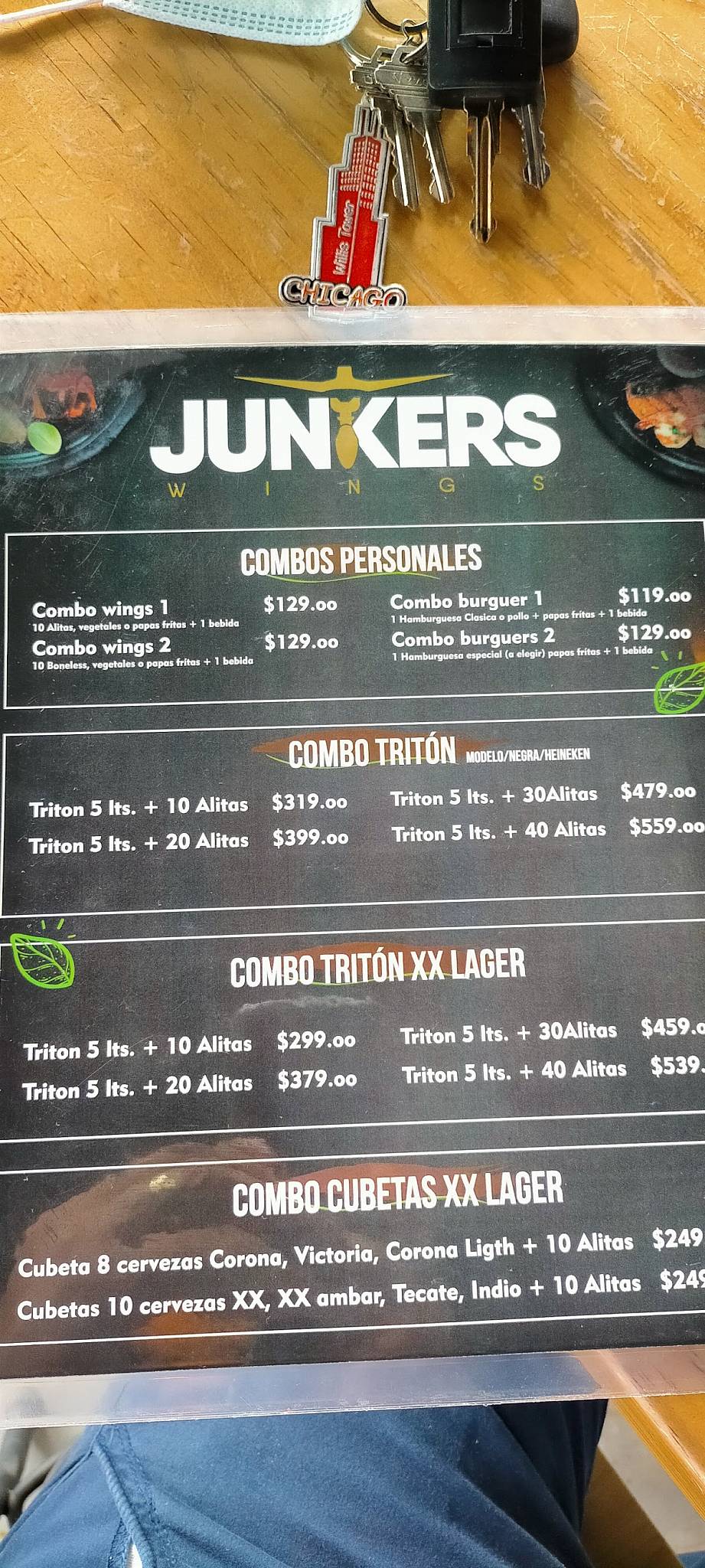 Carta del pub y bar Junkers Wings, Morelia