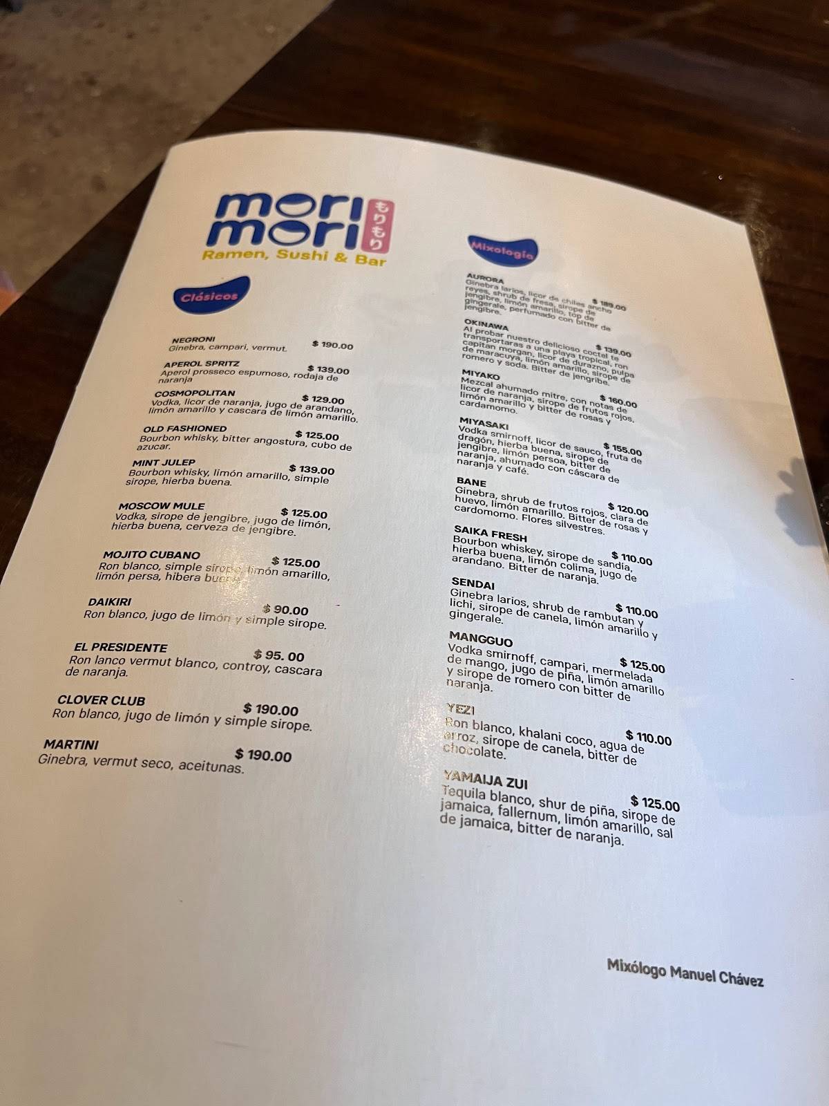 Carta del restaurante Mori Mori Ramen, Los Mochis