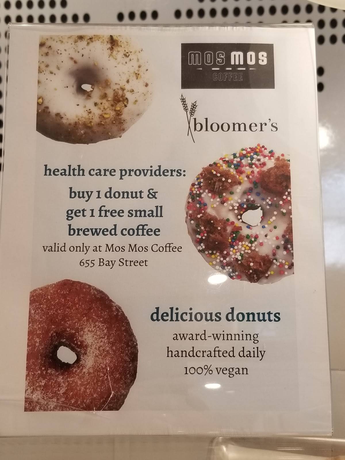 Menu at Mos Mos Coffee & Cookie Shop cafe, Toronto, 655 Bay St.