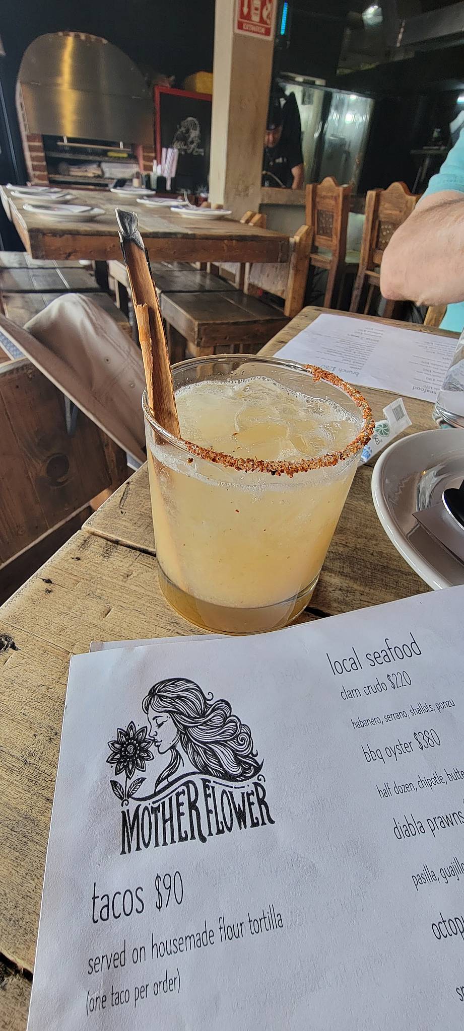 Menu at Mother Flower restaurant, Cabo San Lucas