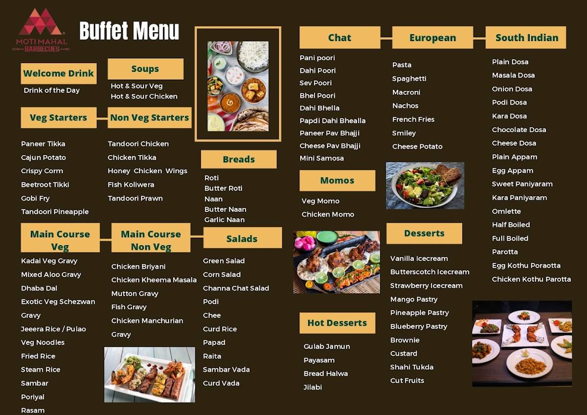 Menu at Moti Mahal Barbecues - Marina Mall, Chennai