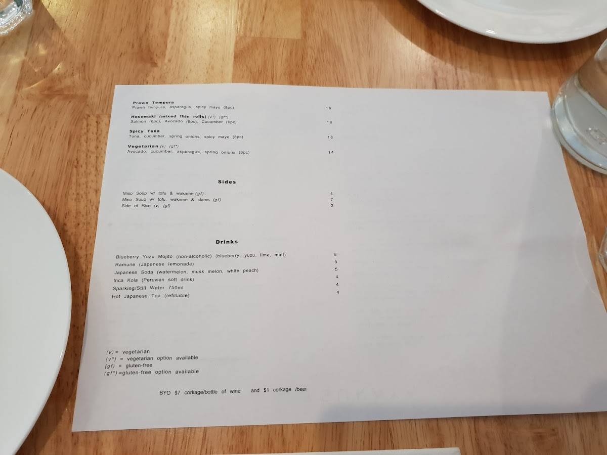 Menu at Tsukaya Restaurant, Mount Hawthorn