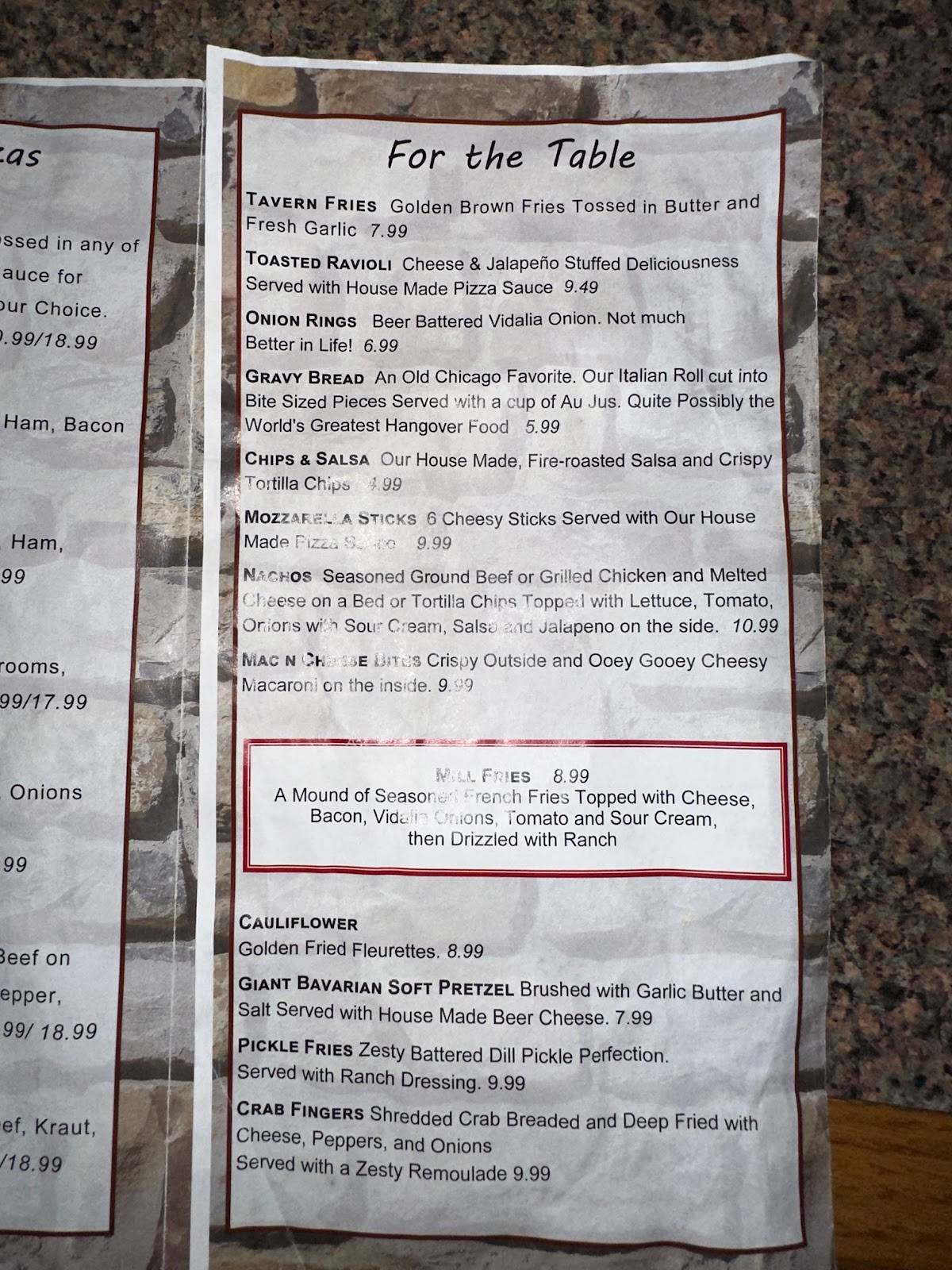 Menu at Ole Mill Tavern pub & bar, Mountain Home, US-62