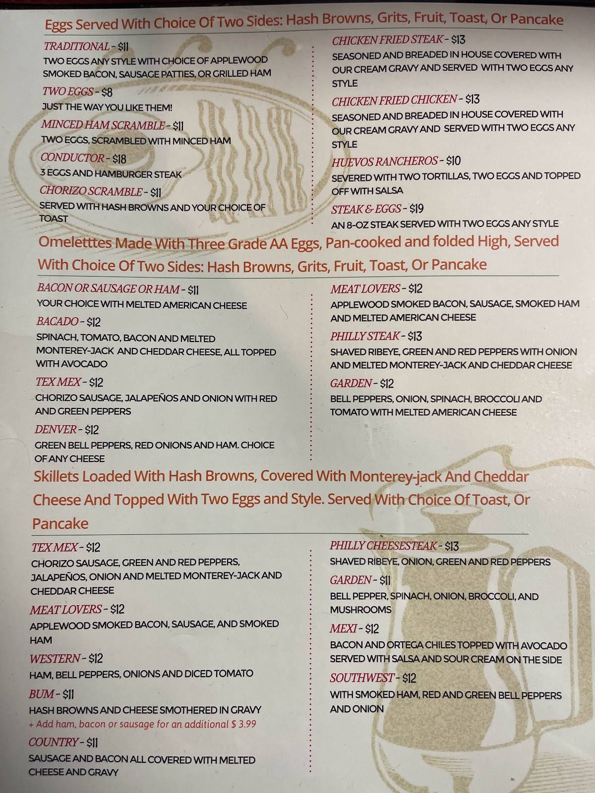 Menu at Mountain View Cafe, Portola