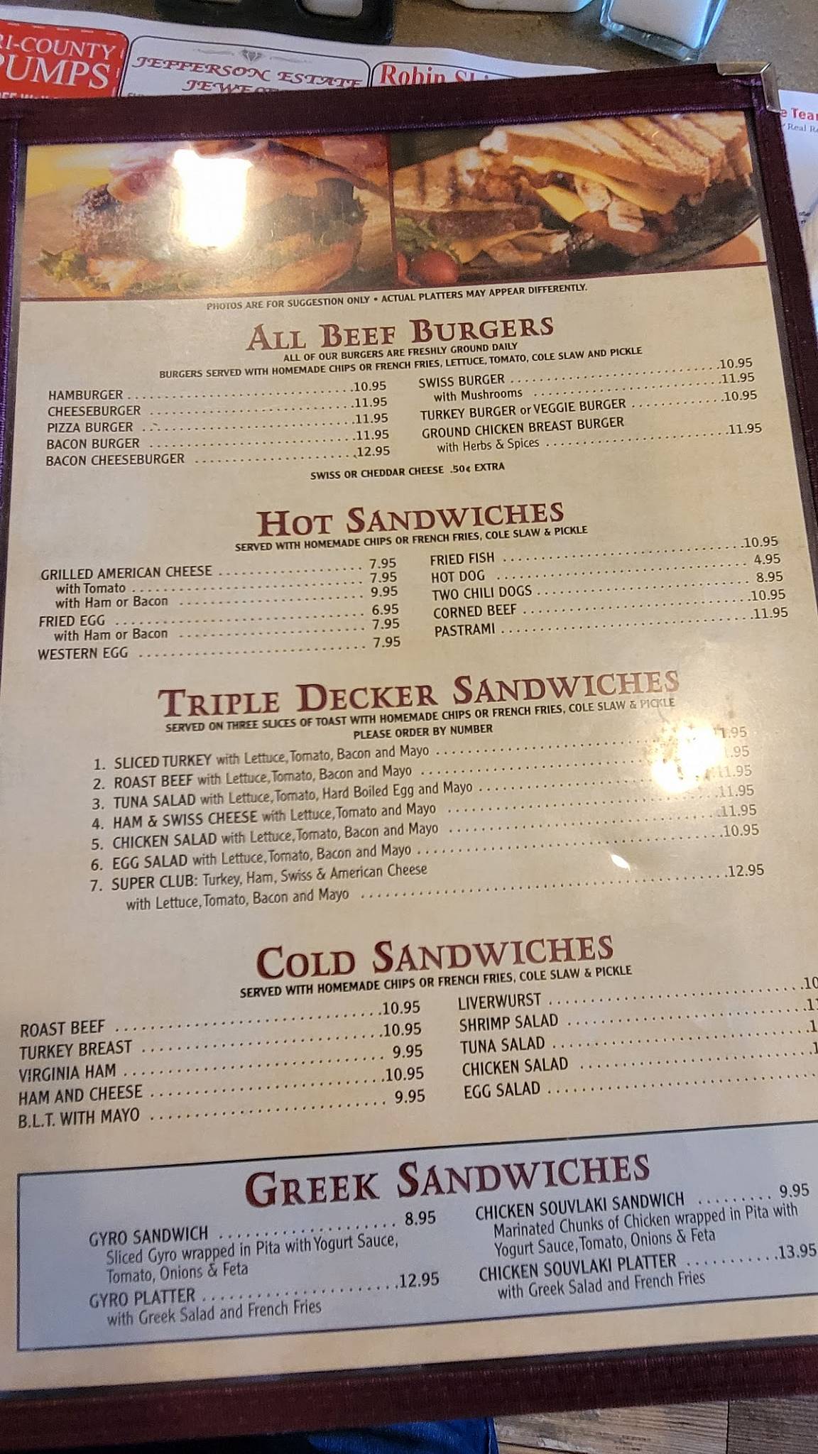 Menu at Mountain View Diner restaurant, Charles Town