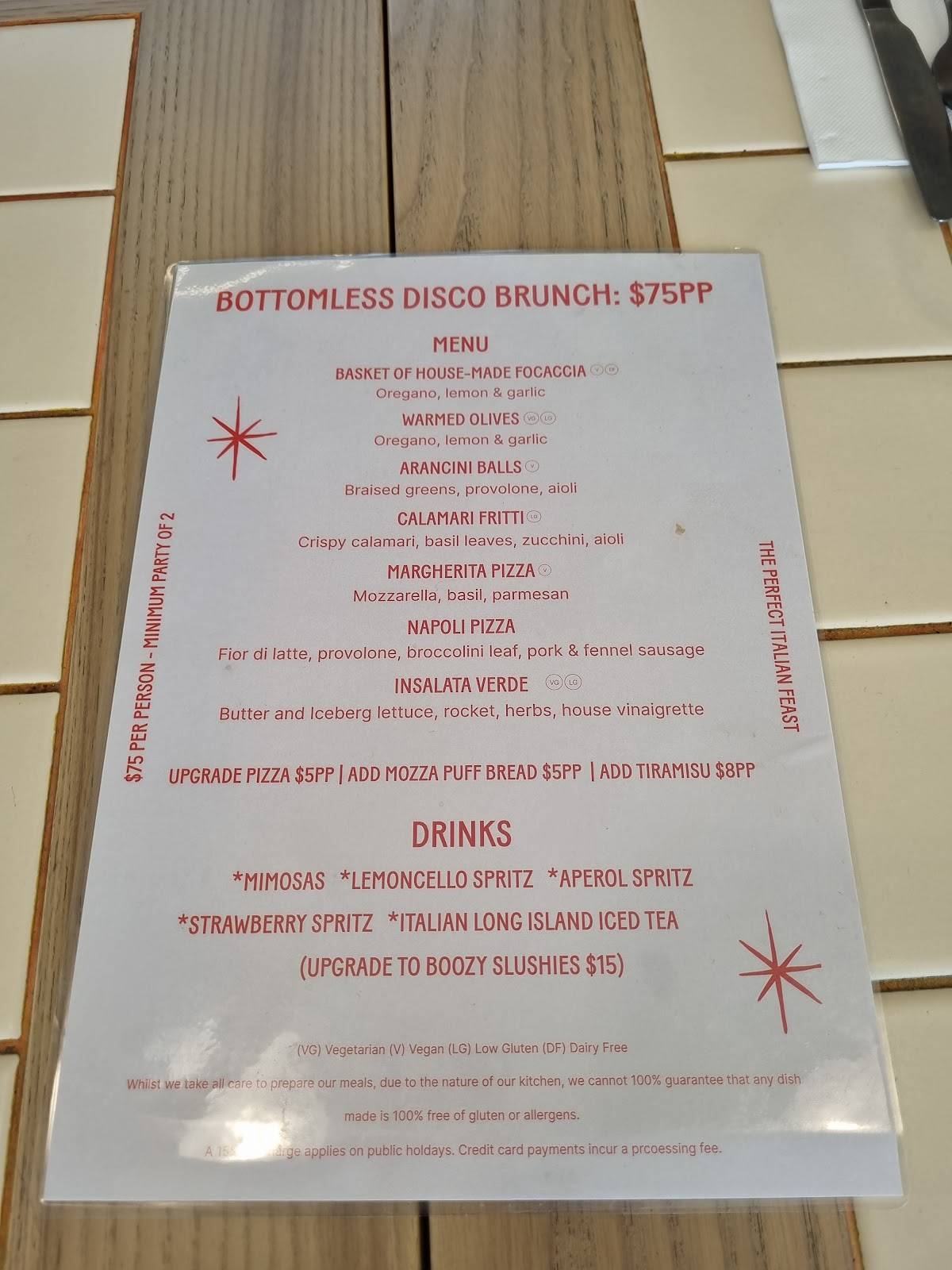 Menu at Mozza Mozza restaurant, Southport