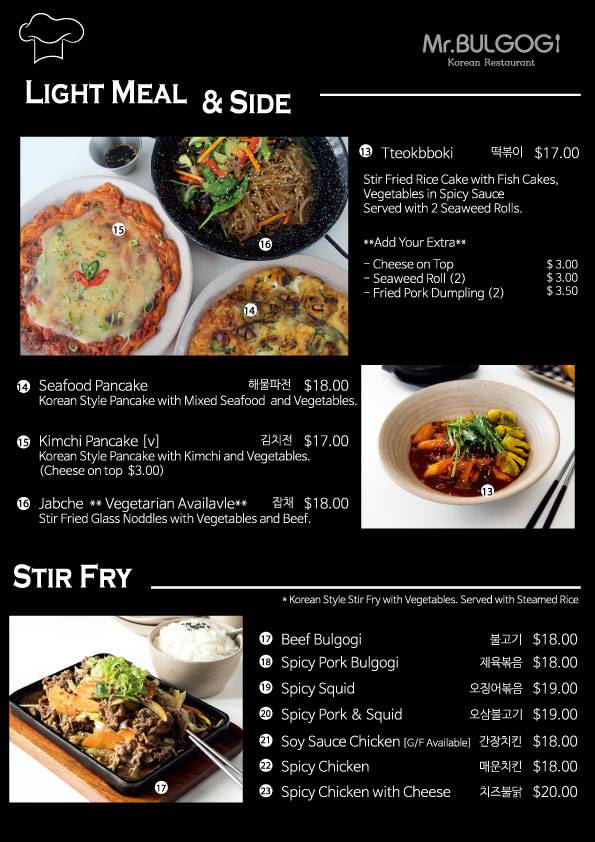 Menu at Mr Bulgogi Korean Restaurant Adelaide CBD, Adelaide