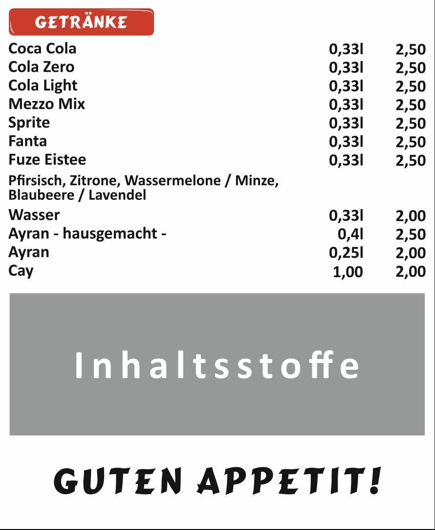 Menu au Mr. Falafilo restaurant, Dortmund