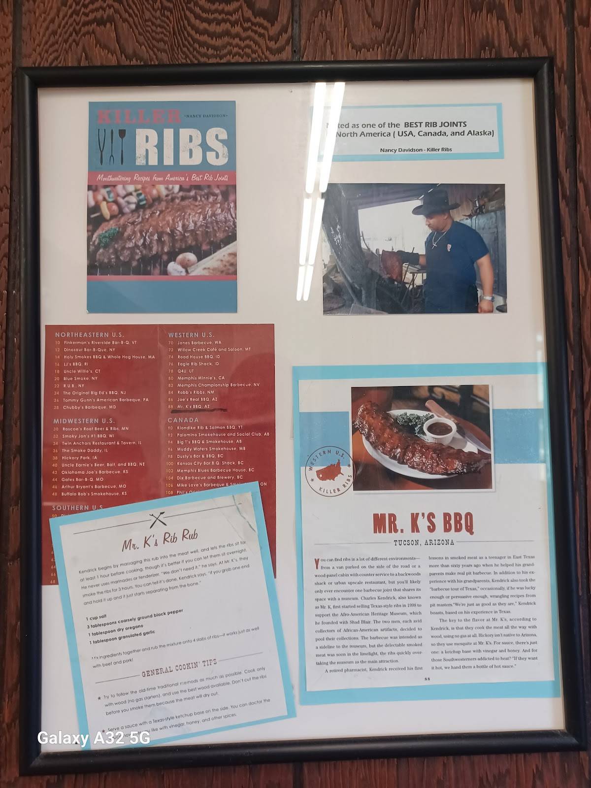 Menu at Mr. K's Original BBQ, Tucson