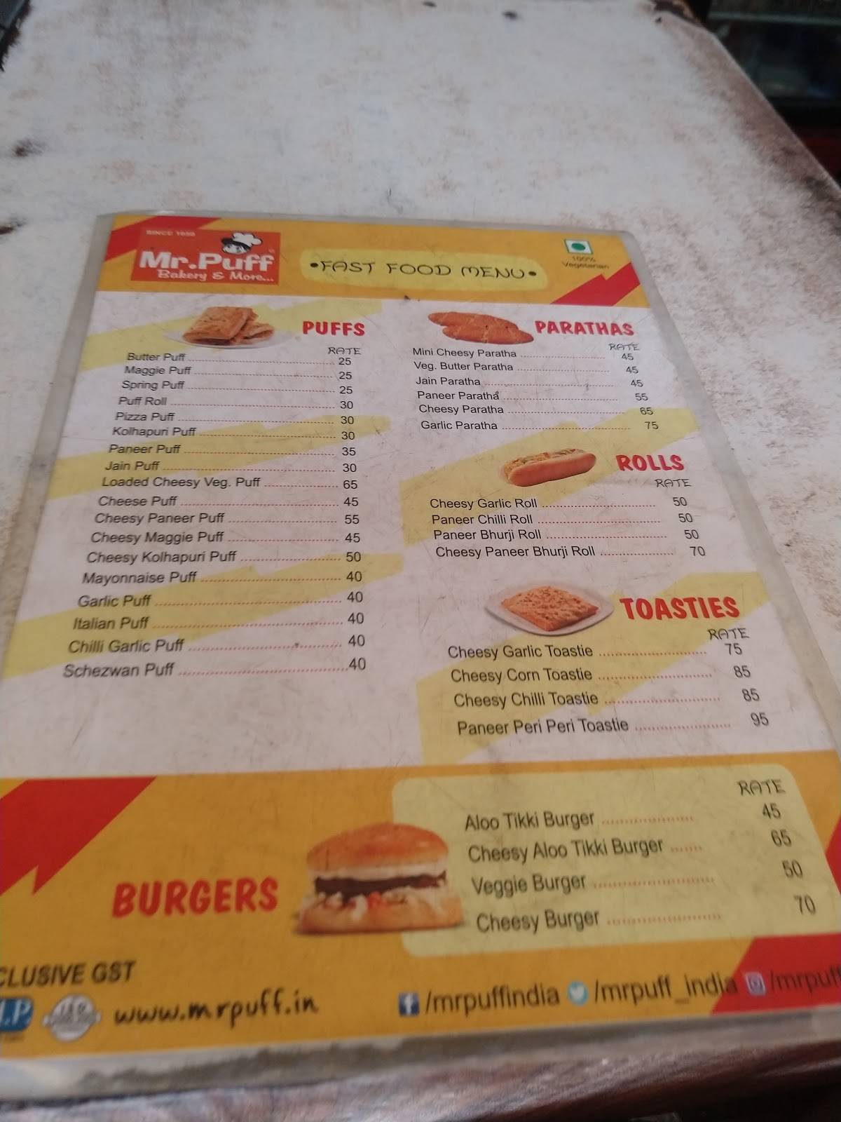 Menu at Mr. Puff, Vadodara, Emerald Residency