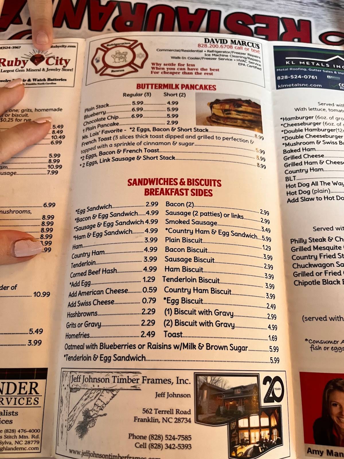 Menu at Ms Lois' Restaurant, Franklin