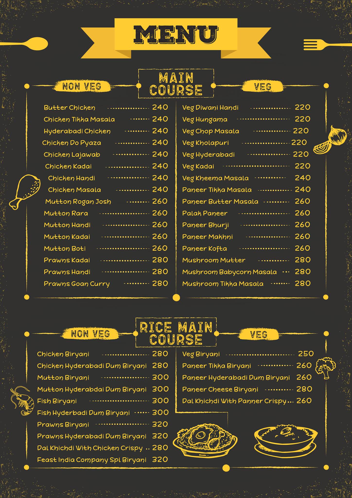 Menu at Feast India Company, Mumbai