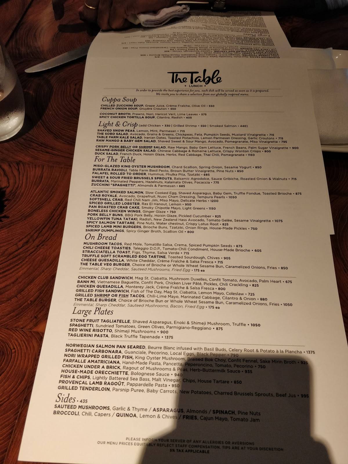 Menu at The Table, Mumbai