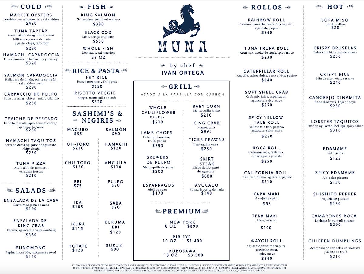 Carta del restaurante Muna Acapulco, Acapulco
