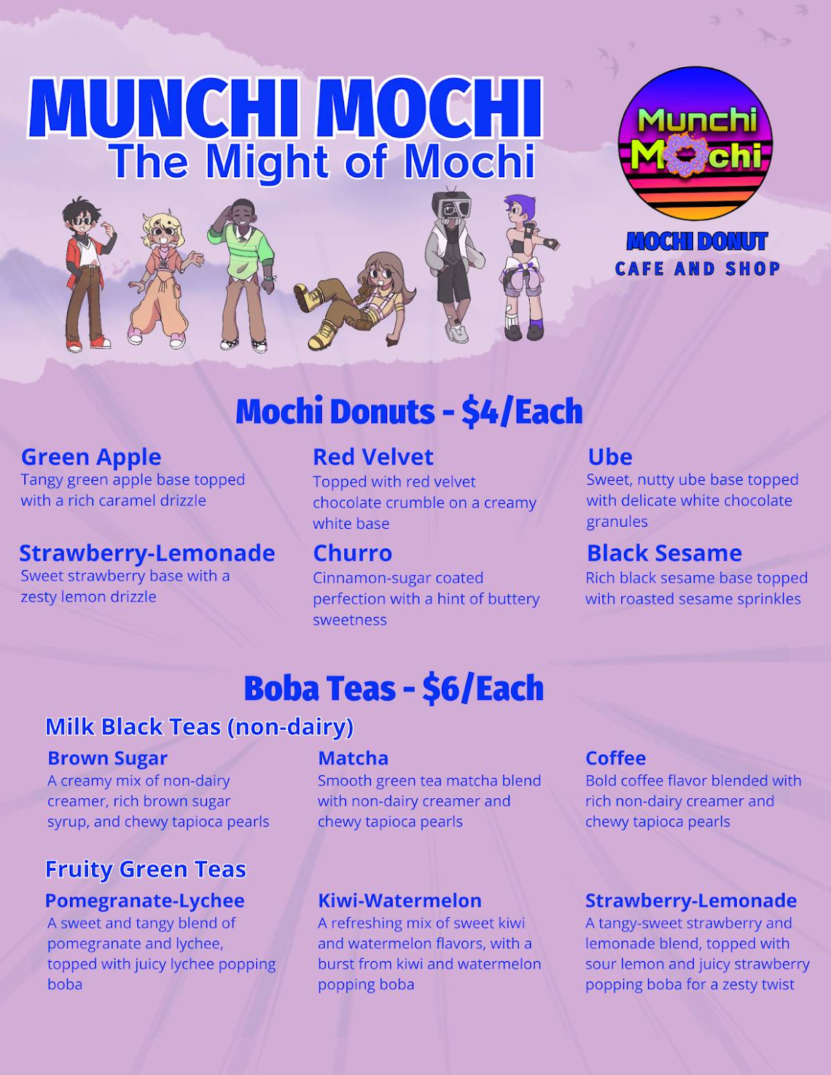 Menu at Munchi Mochi cafe, Cedar Rapids
