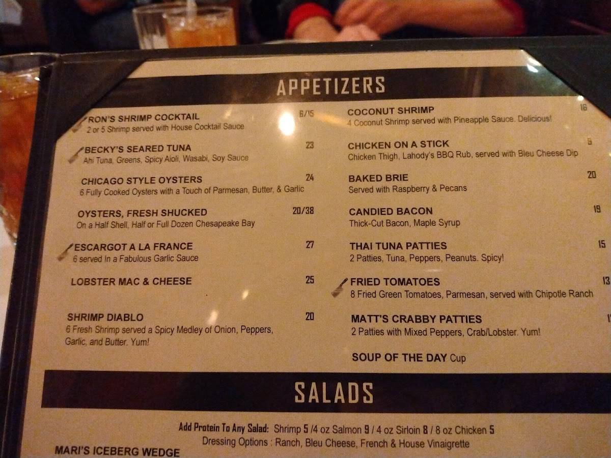 Menu at Ron Lahody's Trust Your Butcher Steakhouse, Muncie