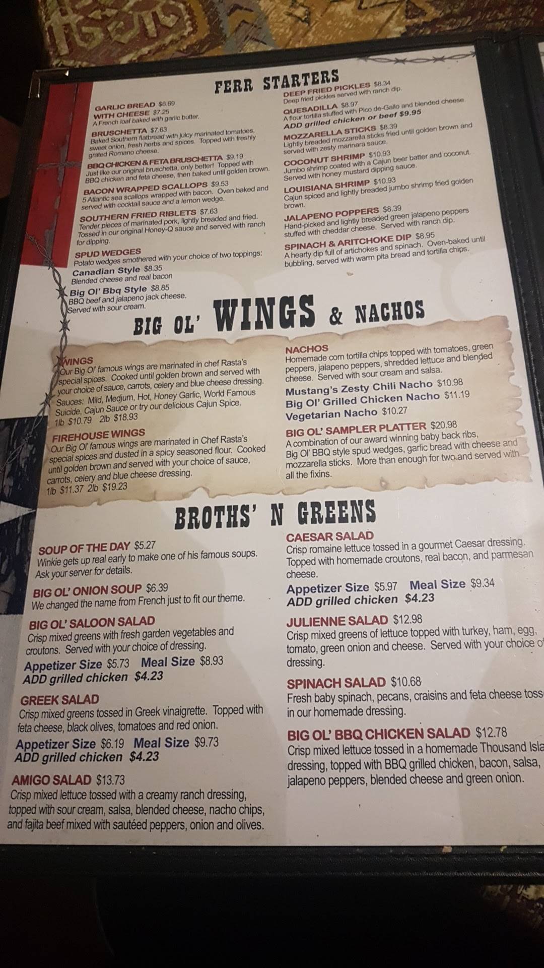 Menu at Mustang's Big Ol' Grill pub & bar, Hamilton