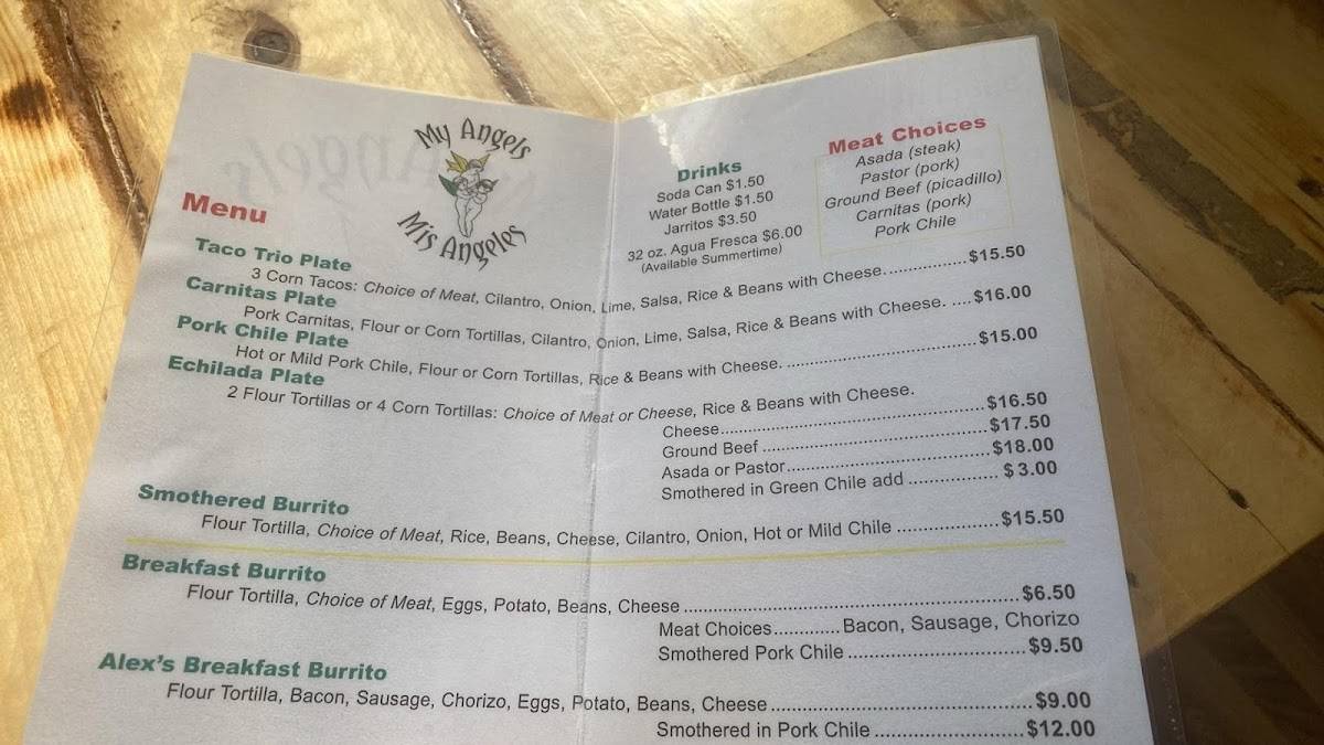 Menu at My Angels restaurant, Alliance