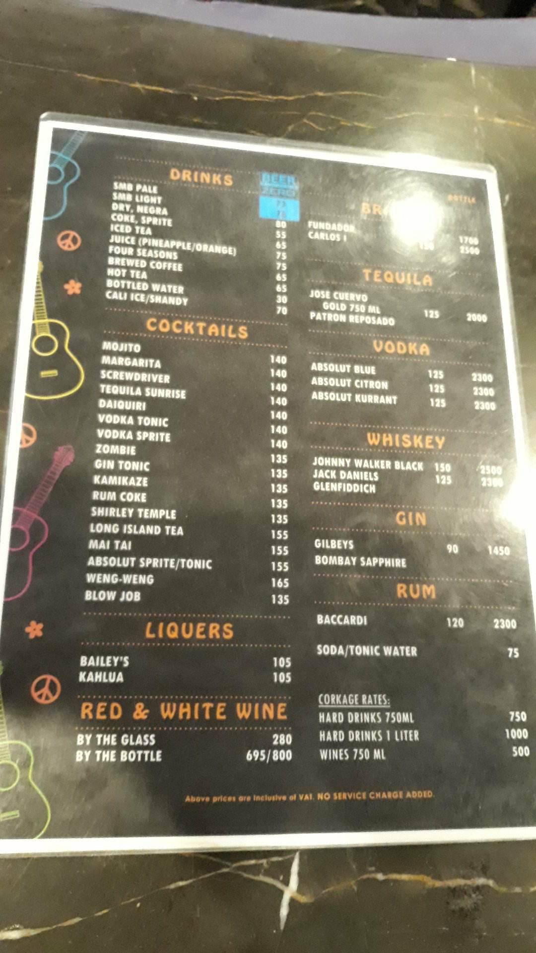 Menu at My Bro's Mustache Folk Bar, Quezon City