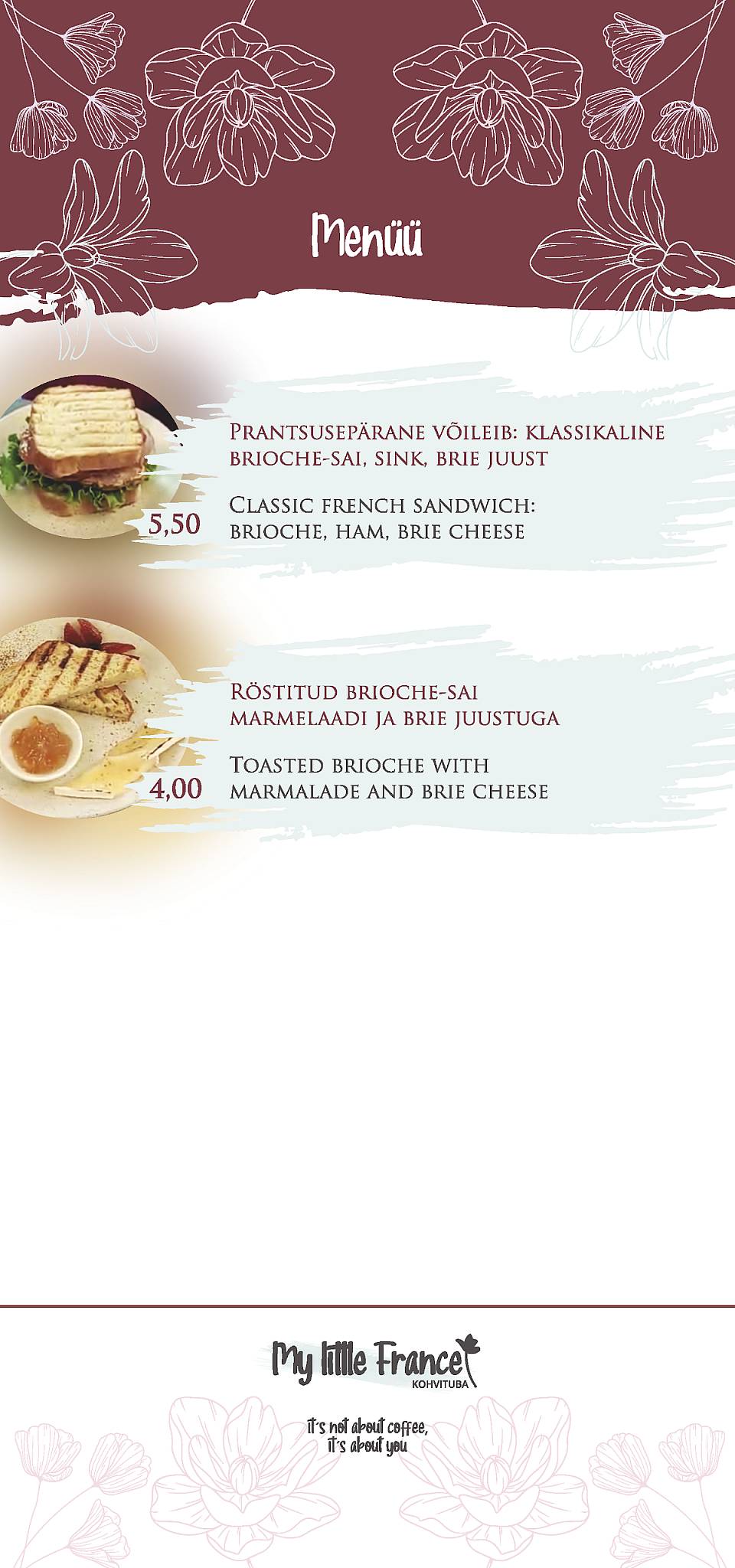Menu at My Little France kohvik fast food, Tallinn